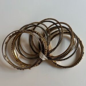 Jewelry | Silver And Gold Bangle Set Of 15 Of Various Designs | Poshmark